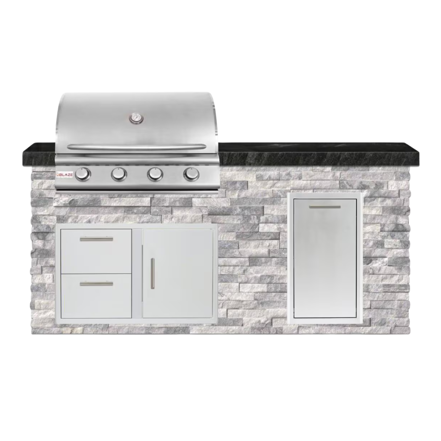 Blaze 6 Ft Island in Alaska Gray with LP LBM Grill and Trash Rollout